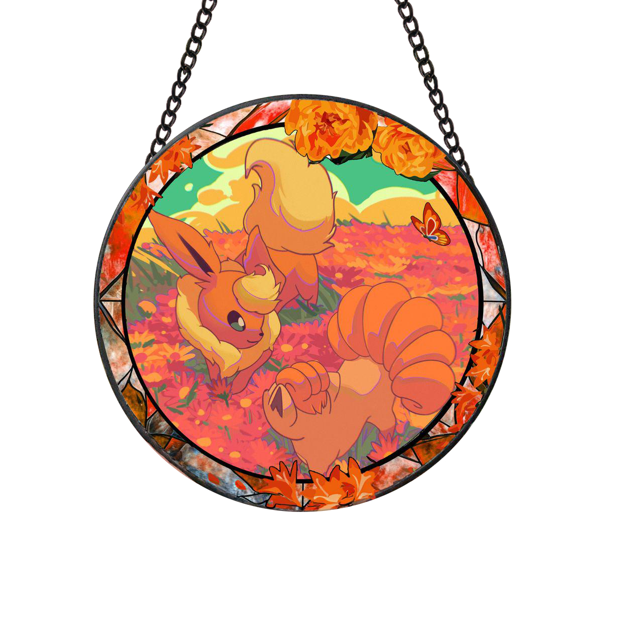 Pokemon Flareon and Vulpix Autumn Blossom Stained Glass Suncatcher ...