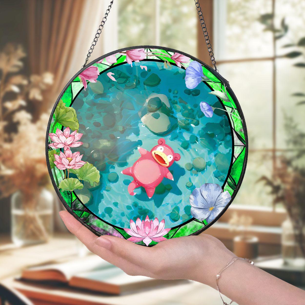 Pokemon Slowpoke Fun Cartoonized Stained Glass Suncatcher - AnimeBape