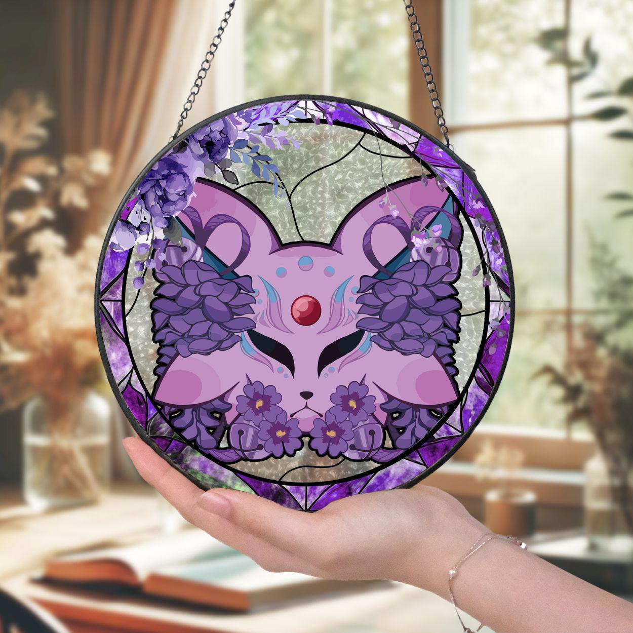 Pokemon Eevee Evolution Mythic Espeon Stained Glass Suncatcher - AnimeBape