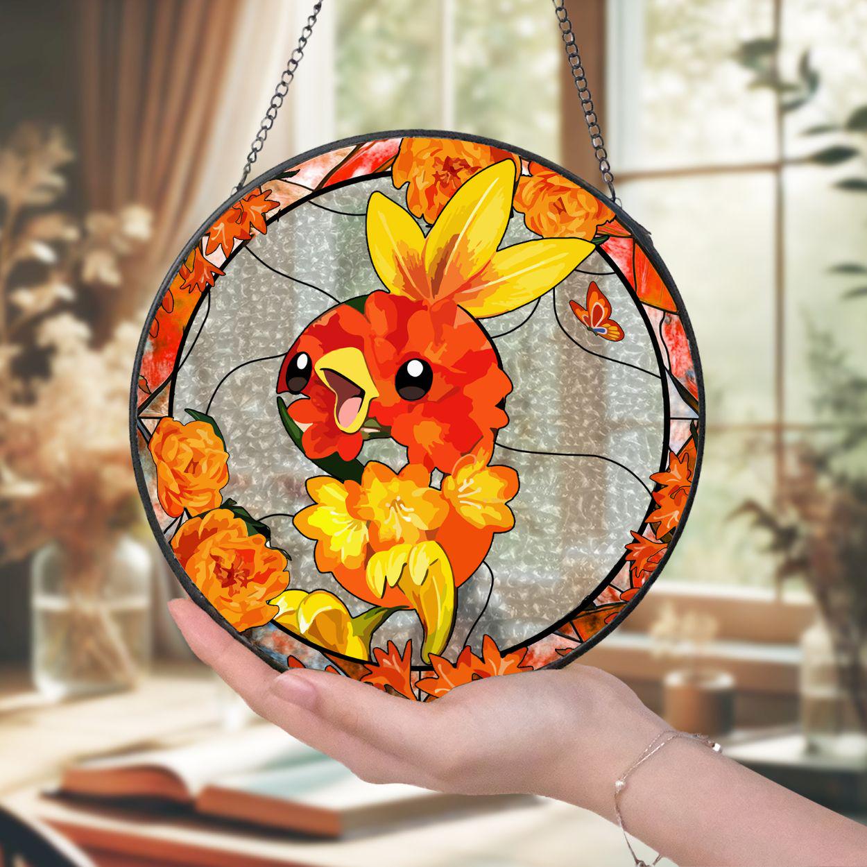 Pokemon Torchic Autumn Blossom Stained Glass Suncatcher - AnimeBape