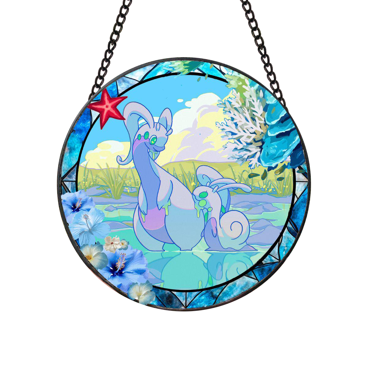 Pokemon Sliggoo and Goodra Fun Cartoonized Stained Glass Suncatcher ...