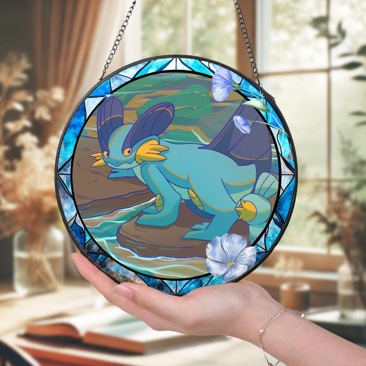 Pokemon Swampert Fun Cartoonized Stained Glass Suncatcher - AnimeBape