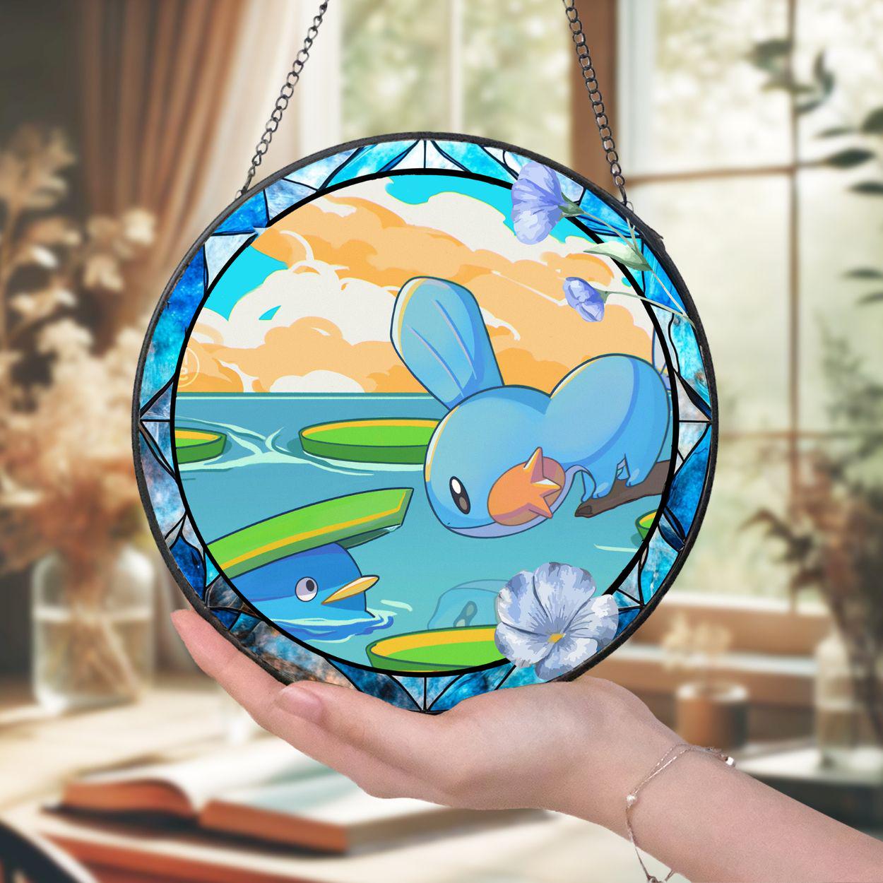 Pokemon Mudkip and Lotad Fun Cartoonized Stained Glass Suncatcher ...