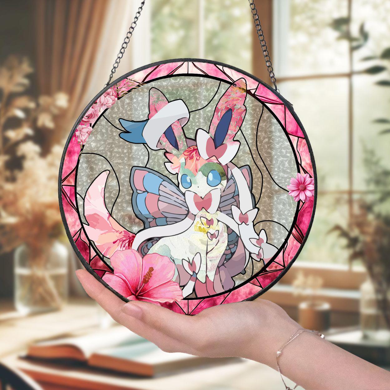 Pokemon Eevee Evolution Mega Sylveon Blossom Stained Glass Suncatcher ...