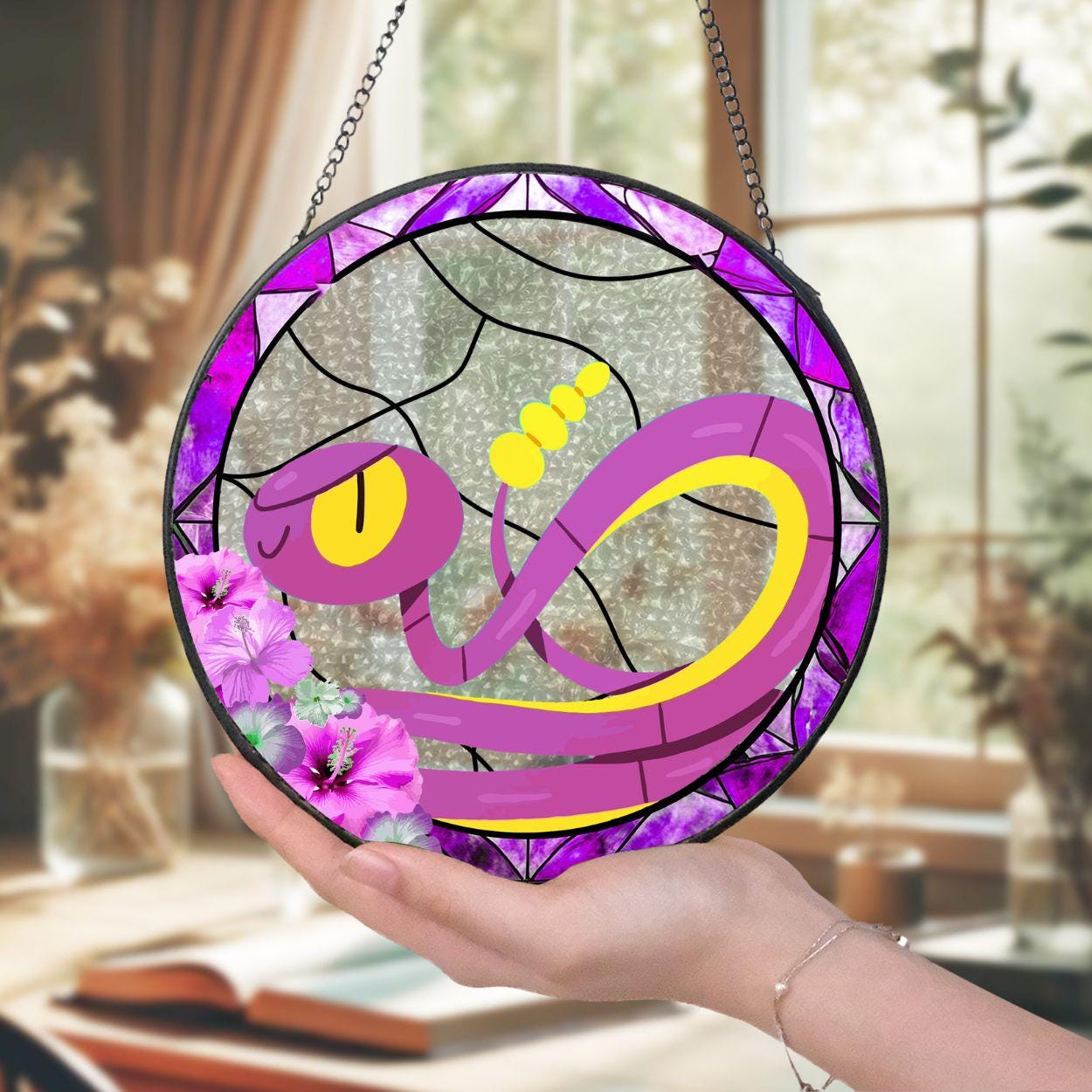 Pokemon Ekans Fun Cartoonized Stained Glass Suncatcher - AnimeBape