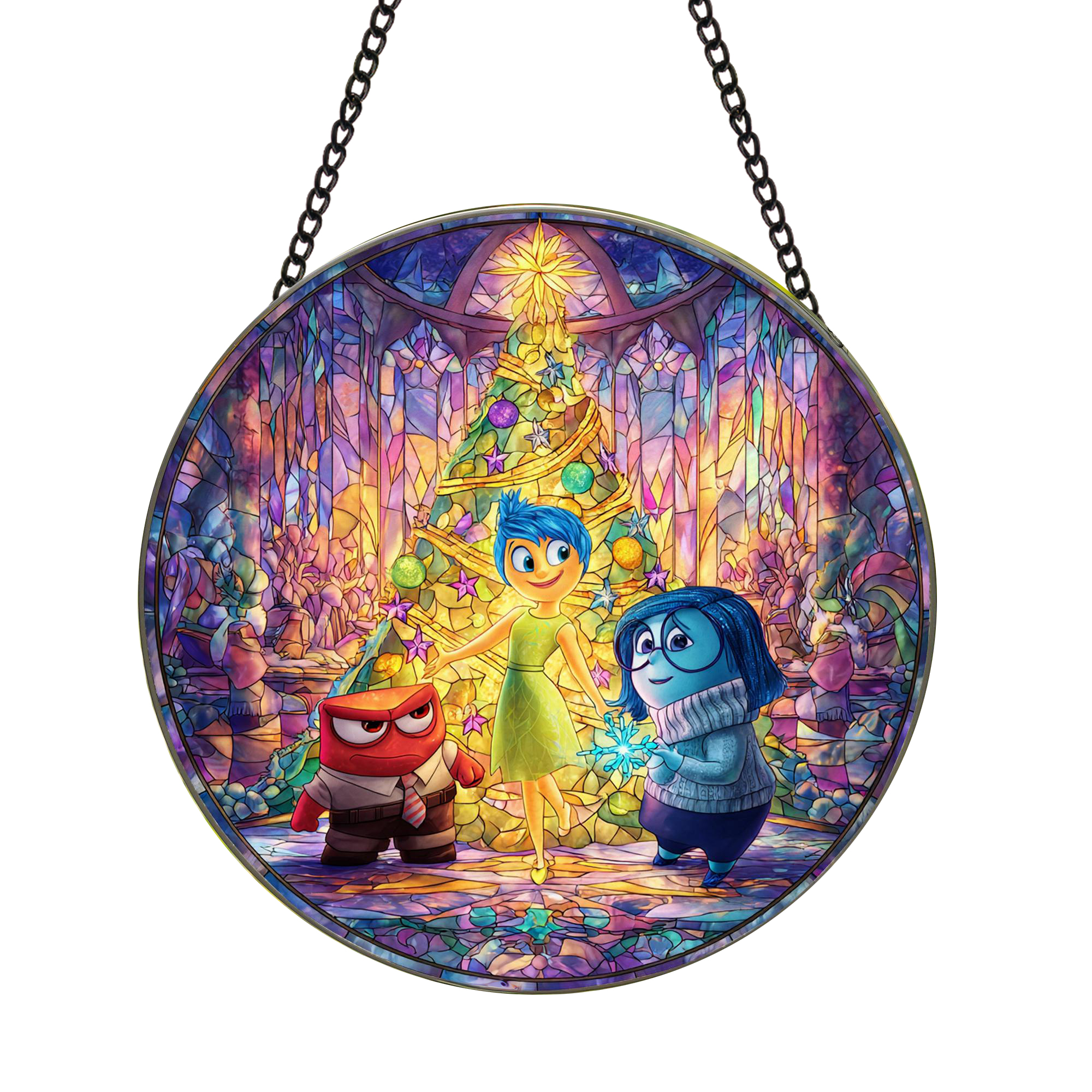 Inside Out Characters Christmas Stained Glass Suncatcher - AnimeBape
