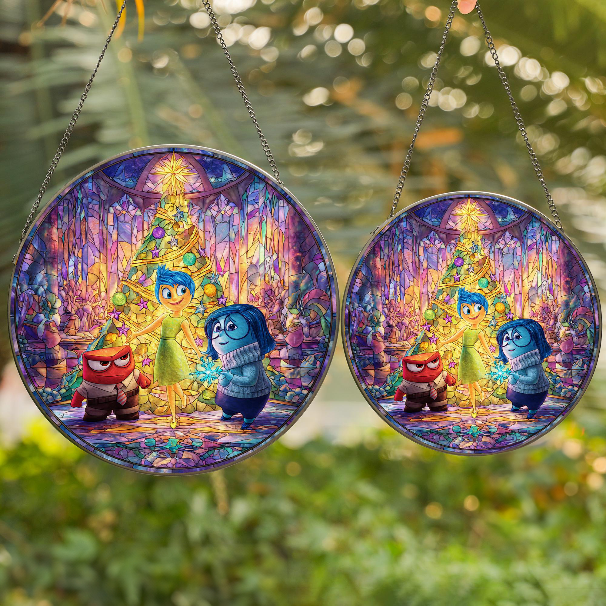 Inside Out Characters Christmas Stained Glass Suncatcher - AnimeBape