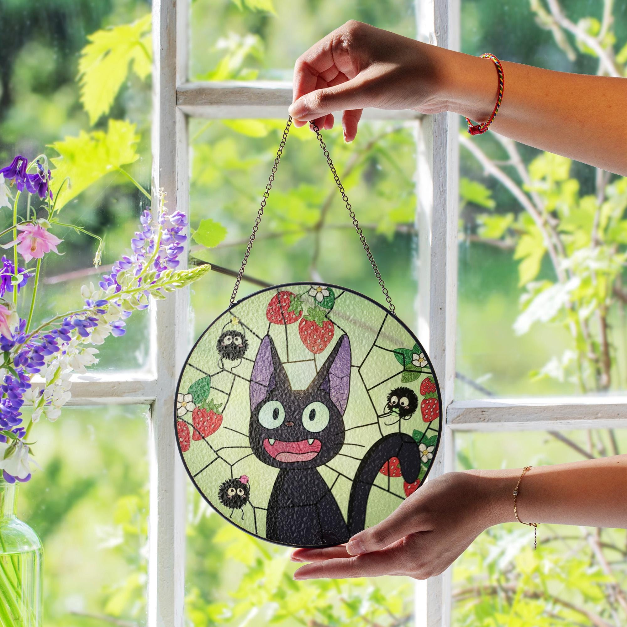 Ghibli Kiki The Delivery Witch Jiji Cat Stained Glass Suncatcher ...