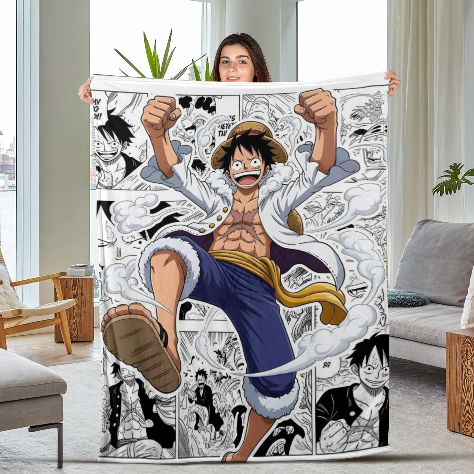 One Piece Luffy Comic Panel Blanket - AnimeBape