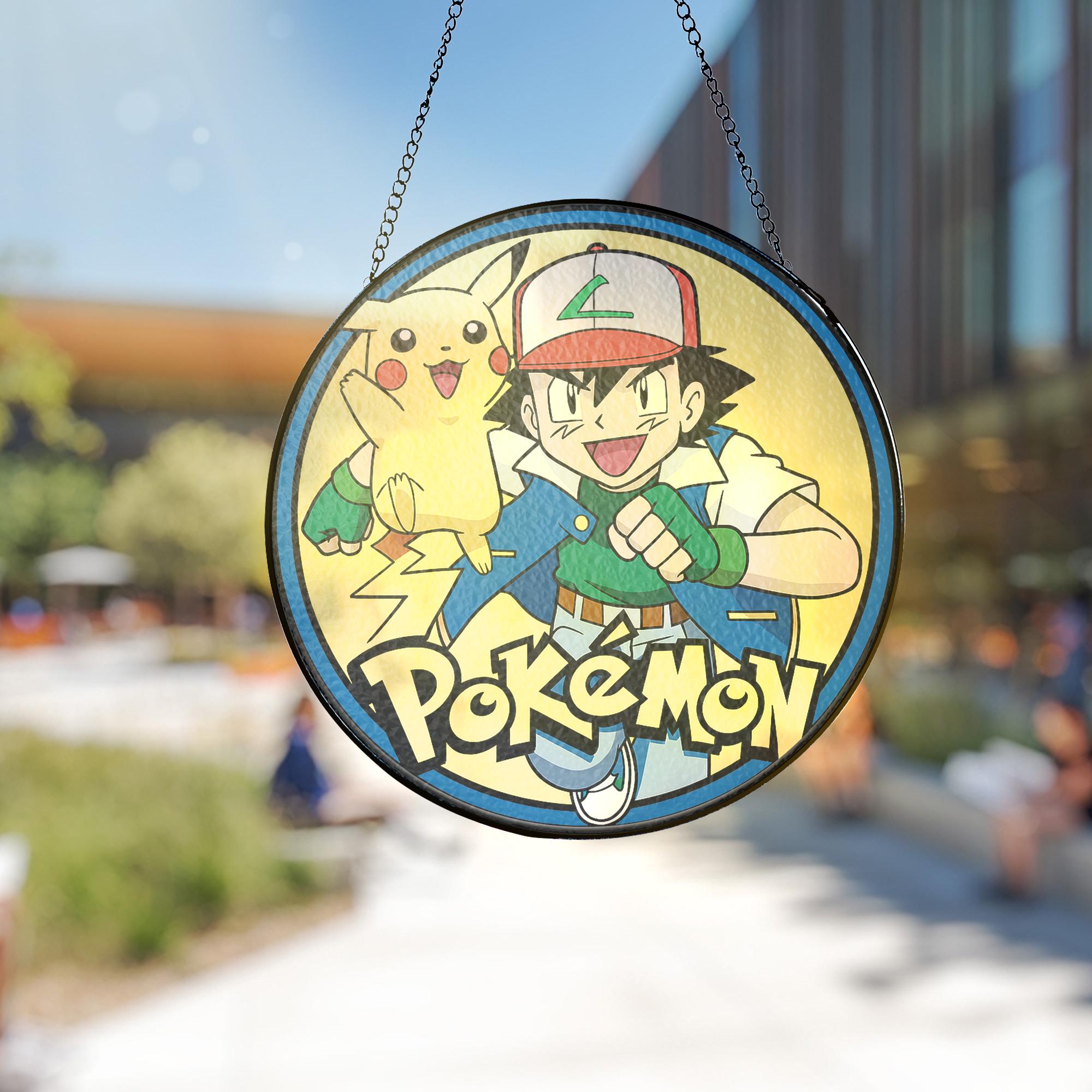 Pokemon Pikachu and Ash Stained Glass Suncatcher - AnimeBape