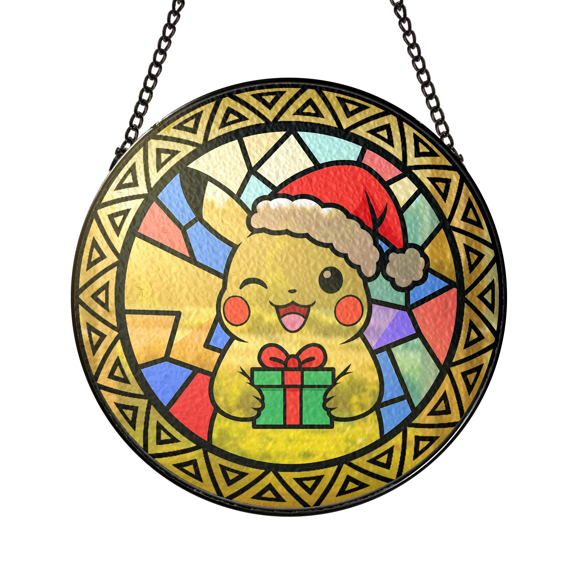 Pokemon Pikachu Merry Christmas Stained Glass Suncatcher - AnimeBape