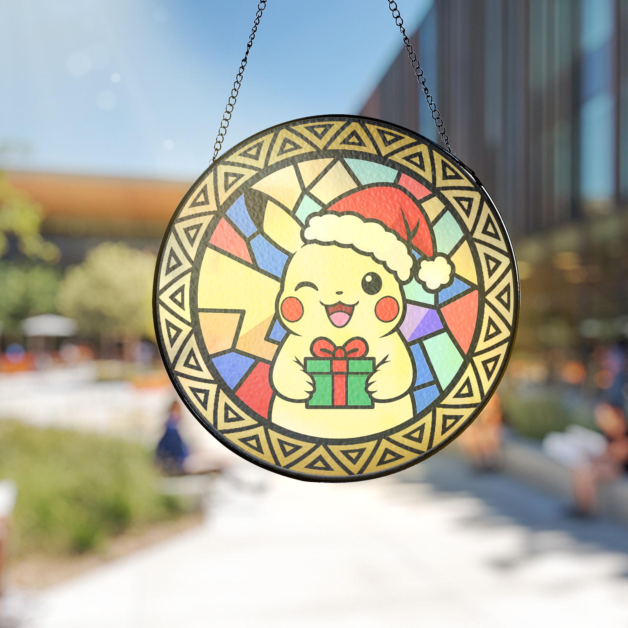 Pokemon Pikachu Merry Christmas Stained Glass Suncatcher - AnimeBape