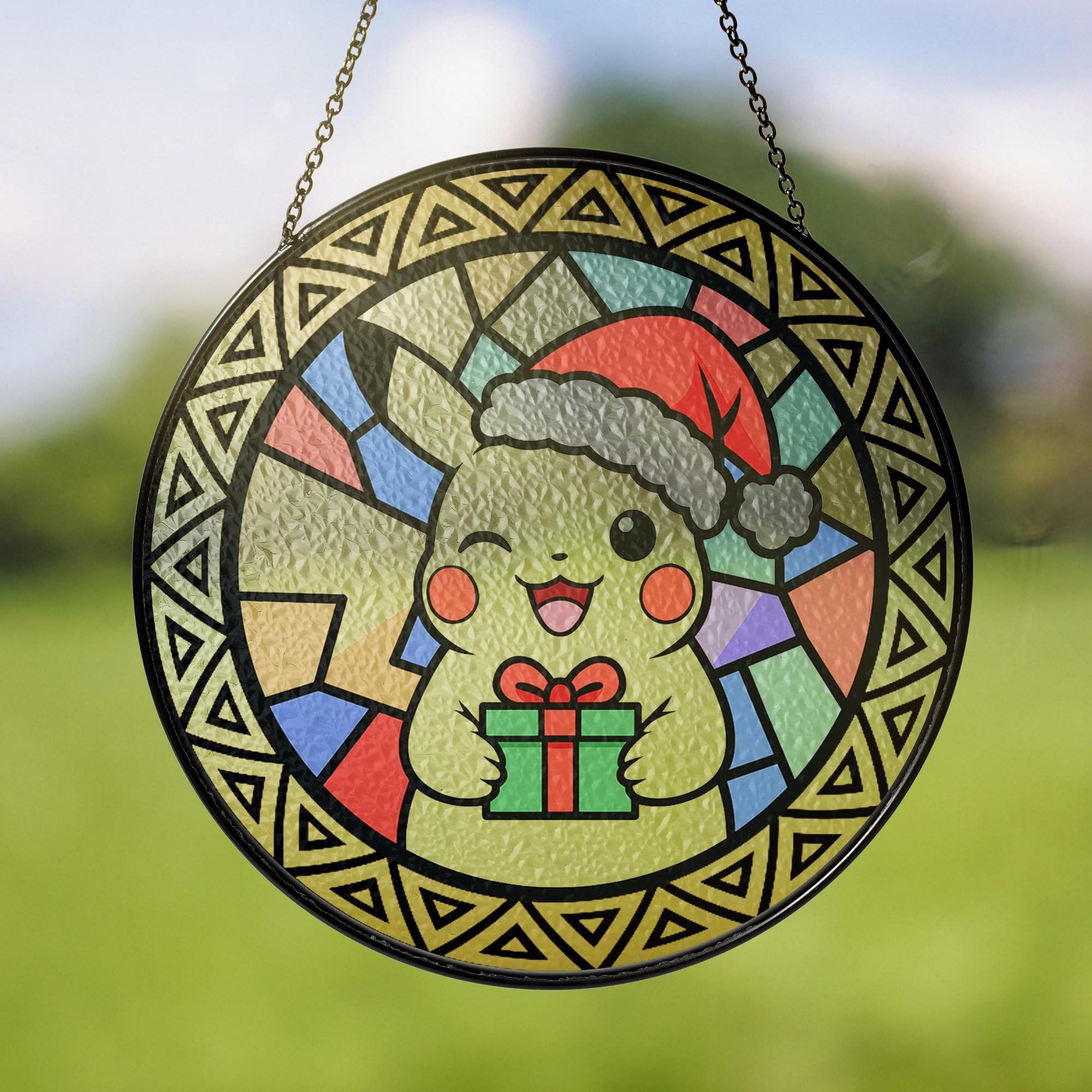 Pokemon Pikachu Merry Christmas Stained Glass Suncatcher - AnimeBape