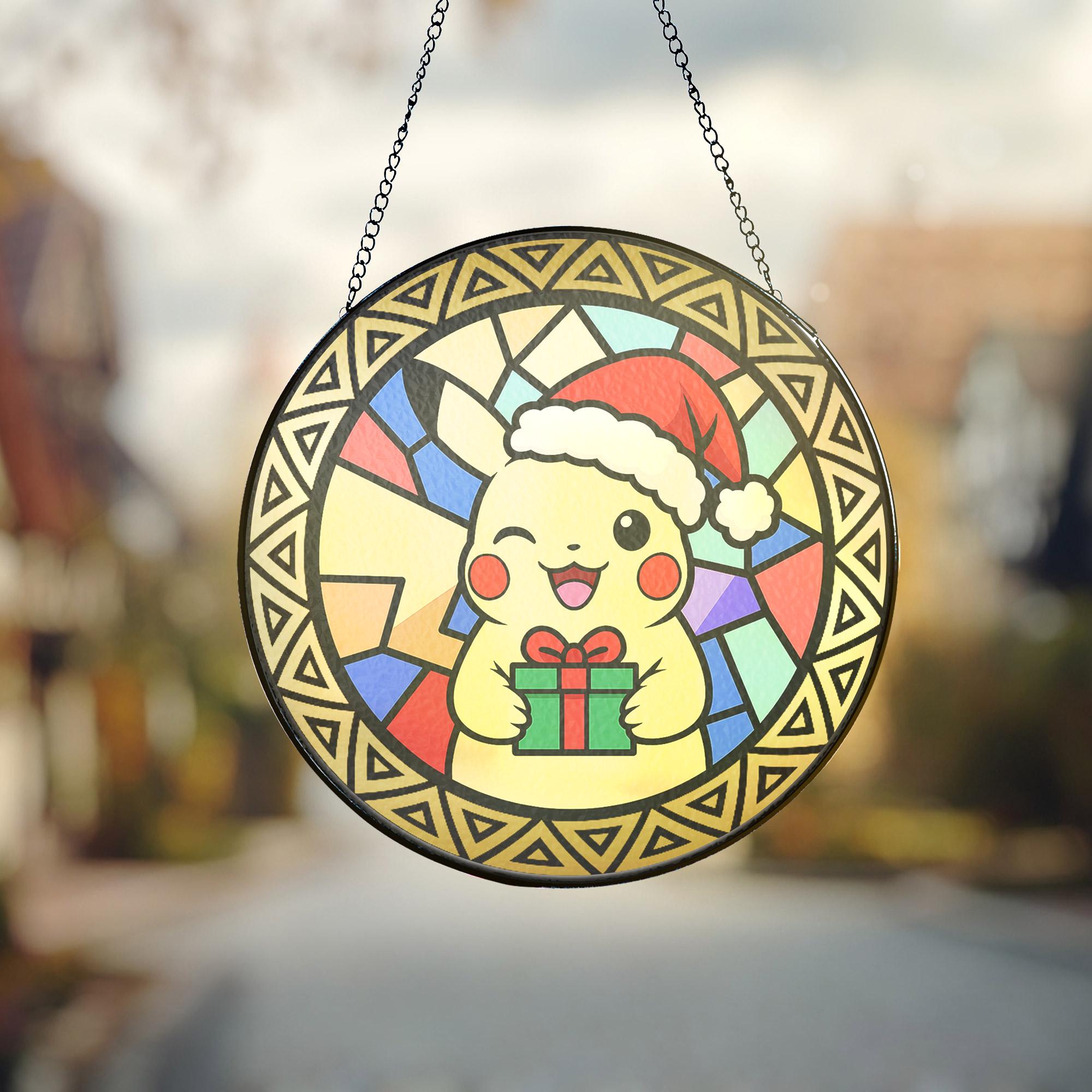 Pokemon Pikachu Merry Christmas Stained Glass Suncatcher - AnimeBape
