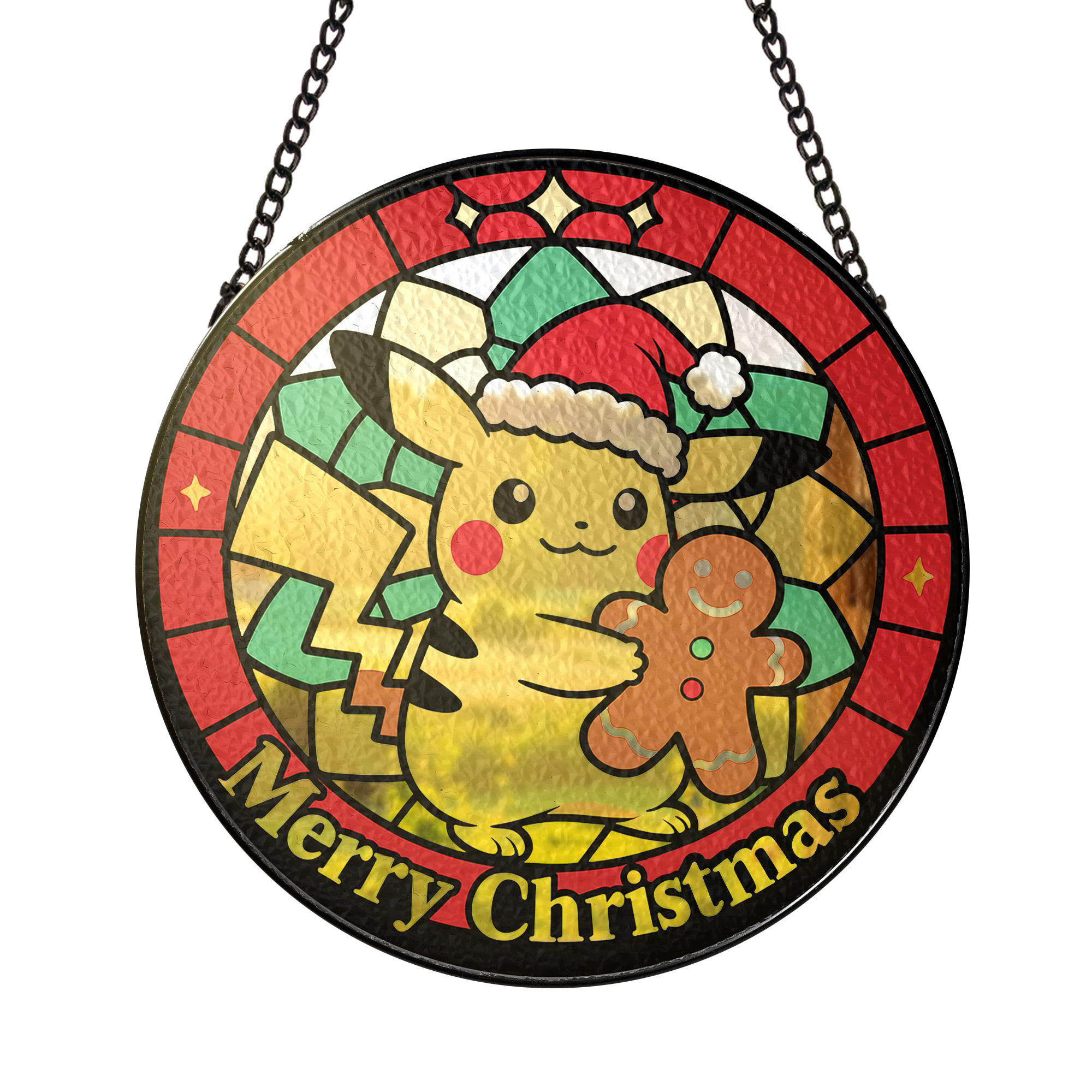 Pokemon Pikachu Merry Christmas Stained Glass Suncatcher Vers2 - AnimeBape