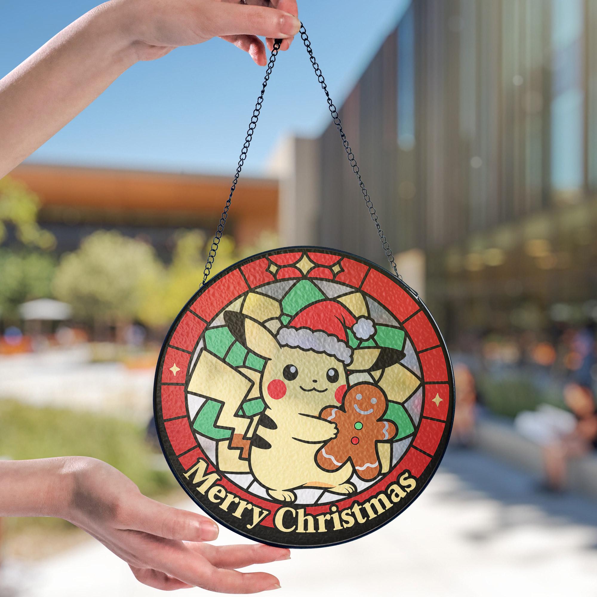 Pokemon Pikachu Merry Christmas Stained Glass Suncatcher Vers2 - AnimeBape