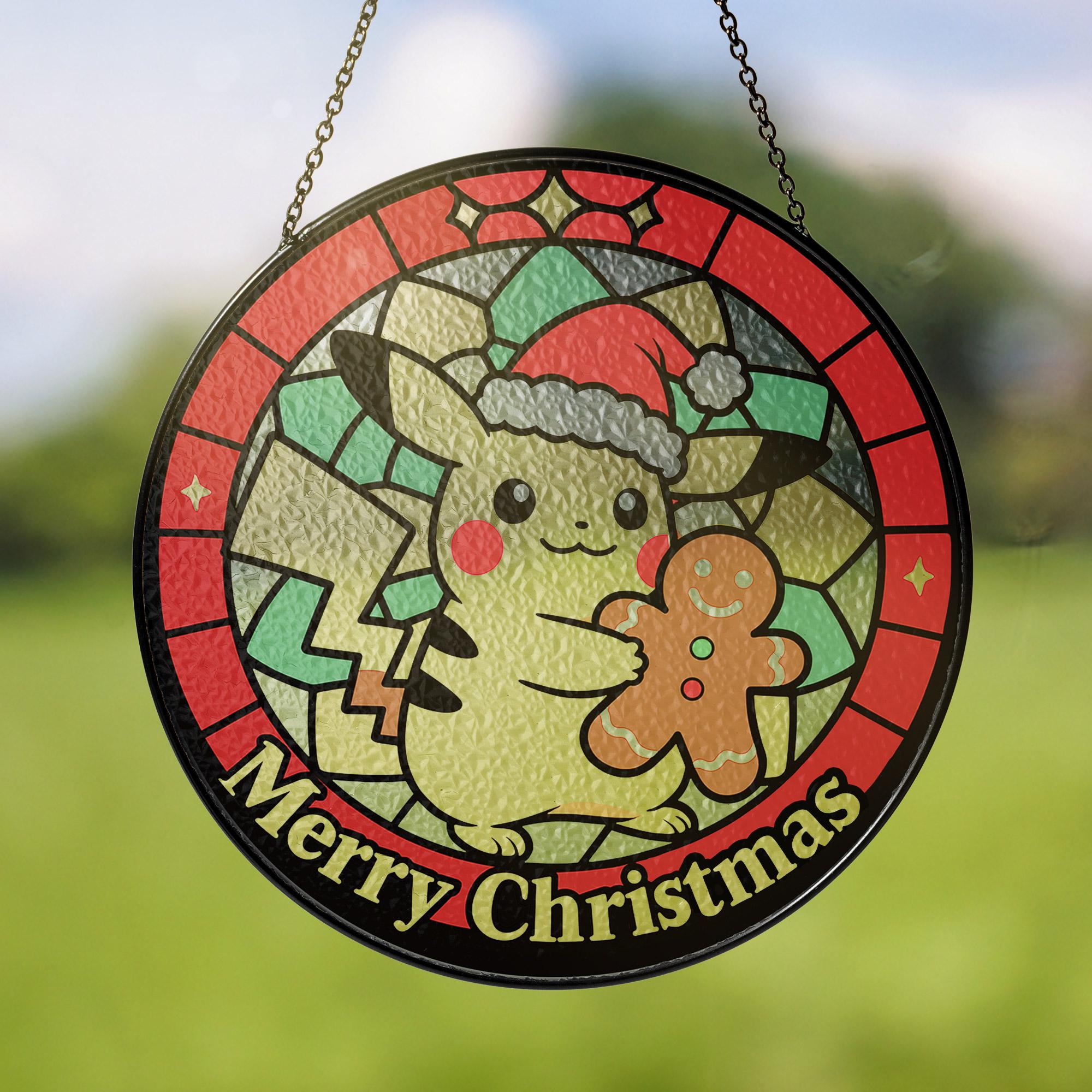 Pokemon Pikachu Merry Christmas Stained Glass Suncatcher Vers2 - AnimeBape