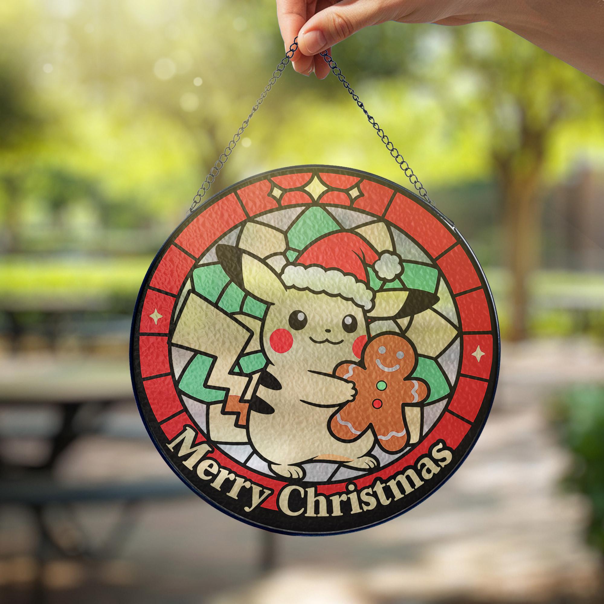 Pokemon Pikachu Merry Christmas Stained Glass Suncatcher Vers2 - AnimeBape