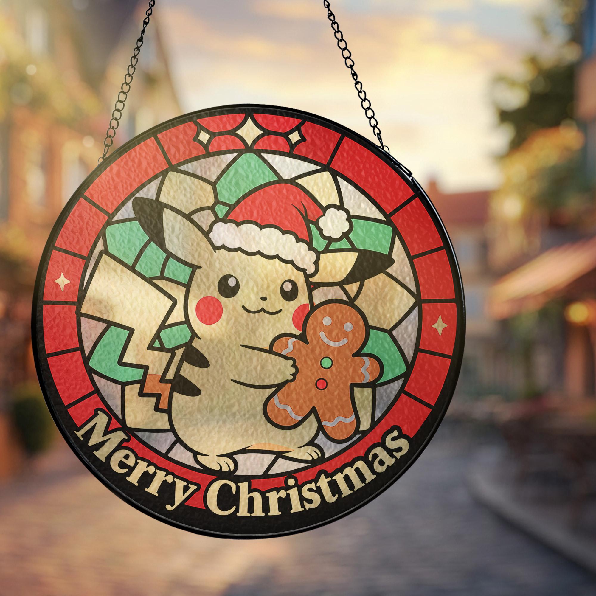 Pokemon Pikachu Merry Christmas Stained Glass Suncatcher Vers2 - AnimeBape