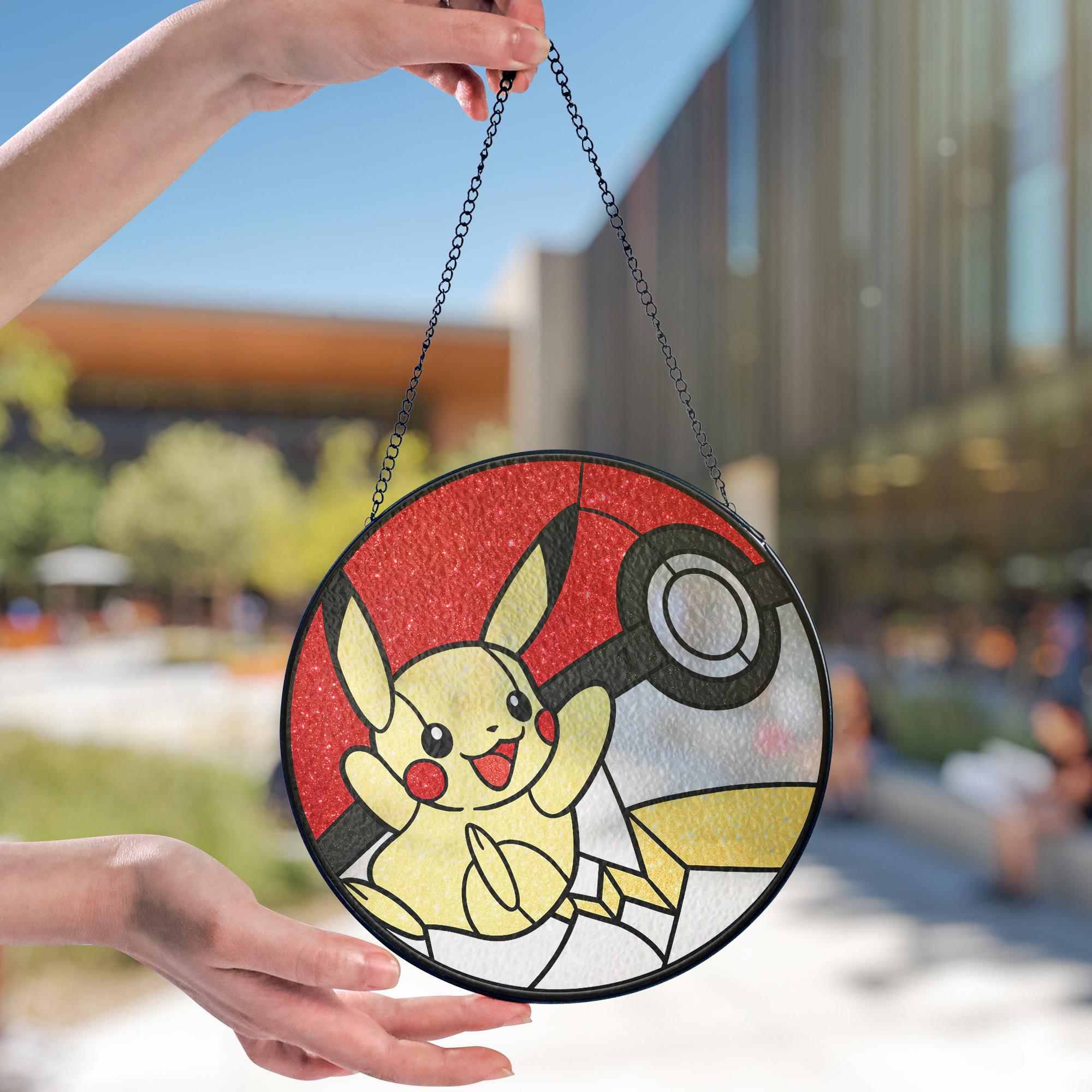 Pokemon Pikachu Pokeball Stained Glass Suncatcher - AnimeBape