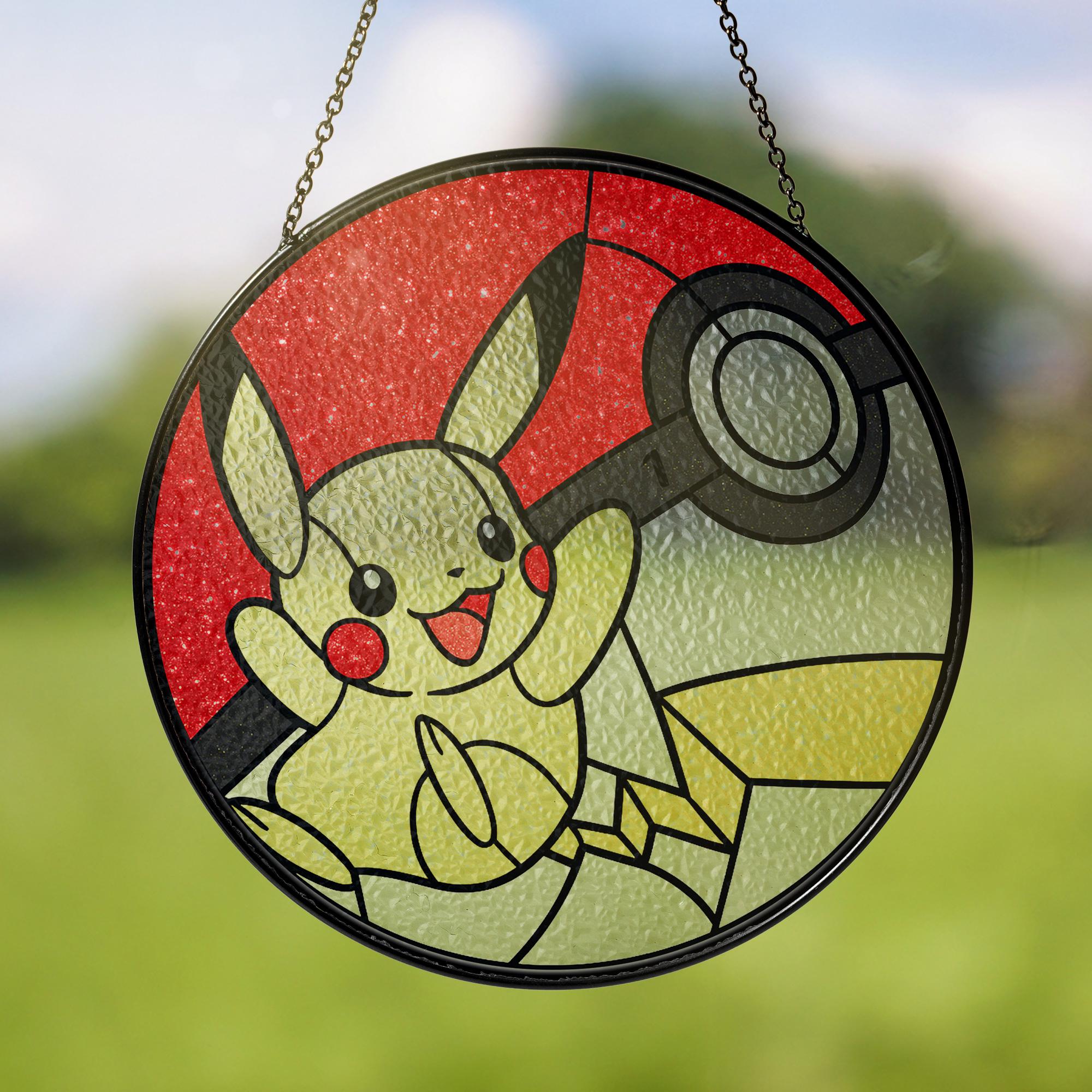 Pokemon Pikachu Pokeball Stained Glass Suncatcher - AnimeBape