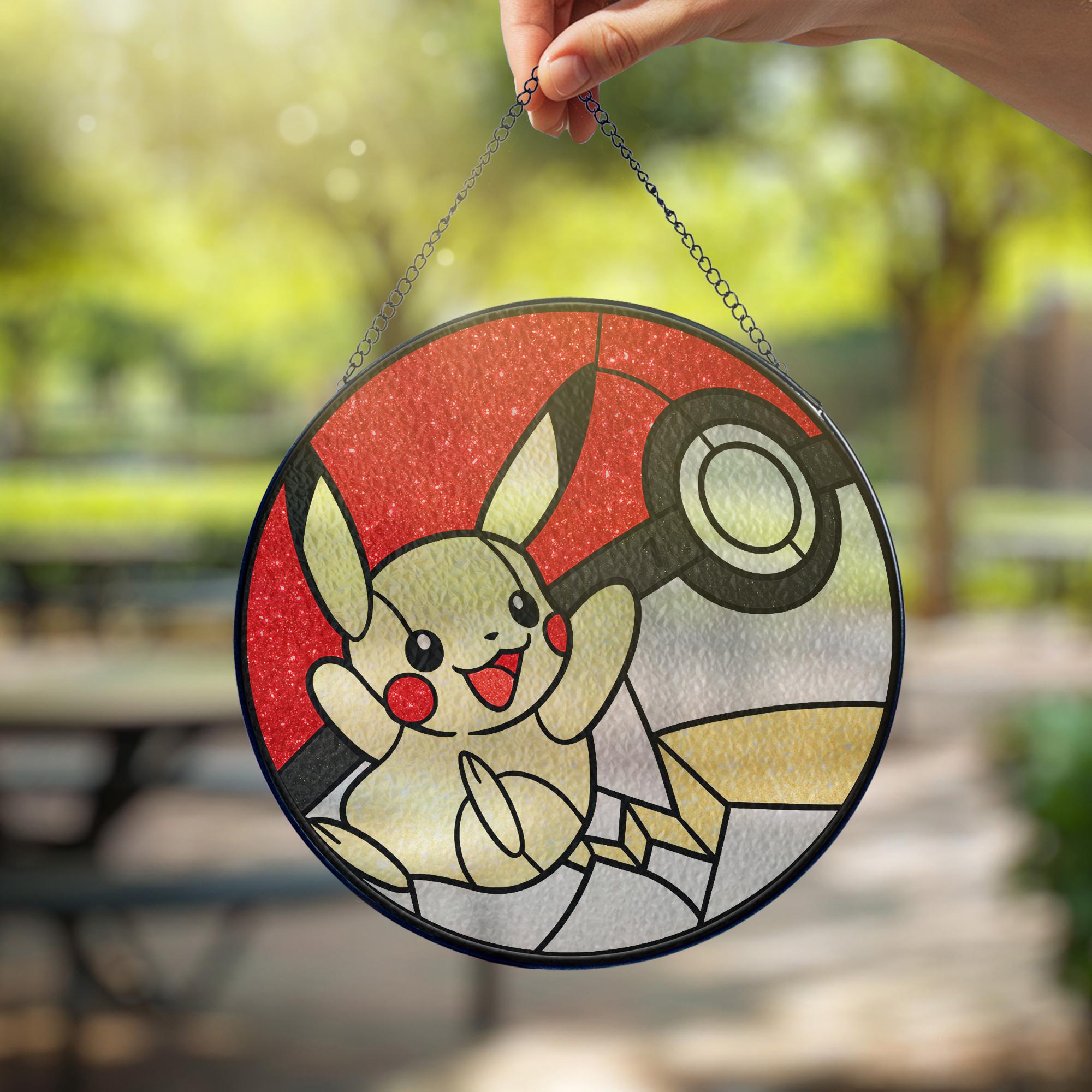 Pokemon Pikachu Pokeball Stained Glass Suncatcher - AnimeBape