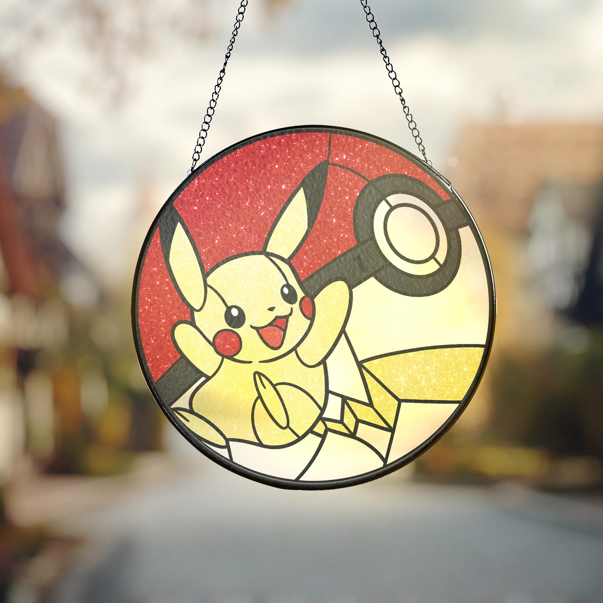 Pokemon Pikachu Pokeball Stained Glass Suncatcher - AnimeBape
