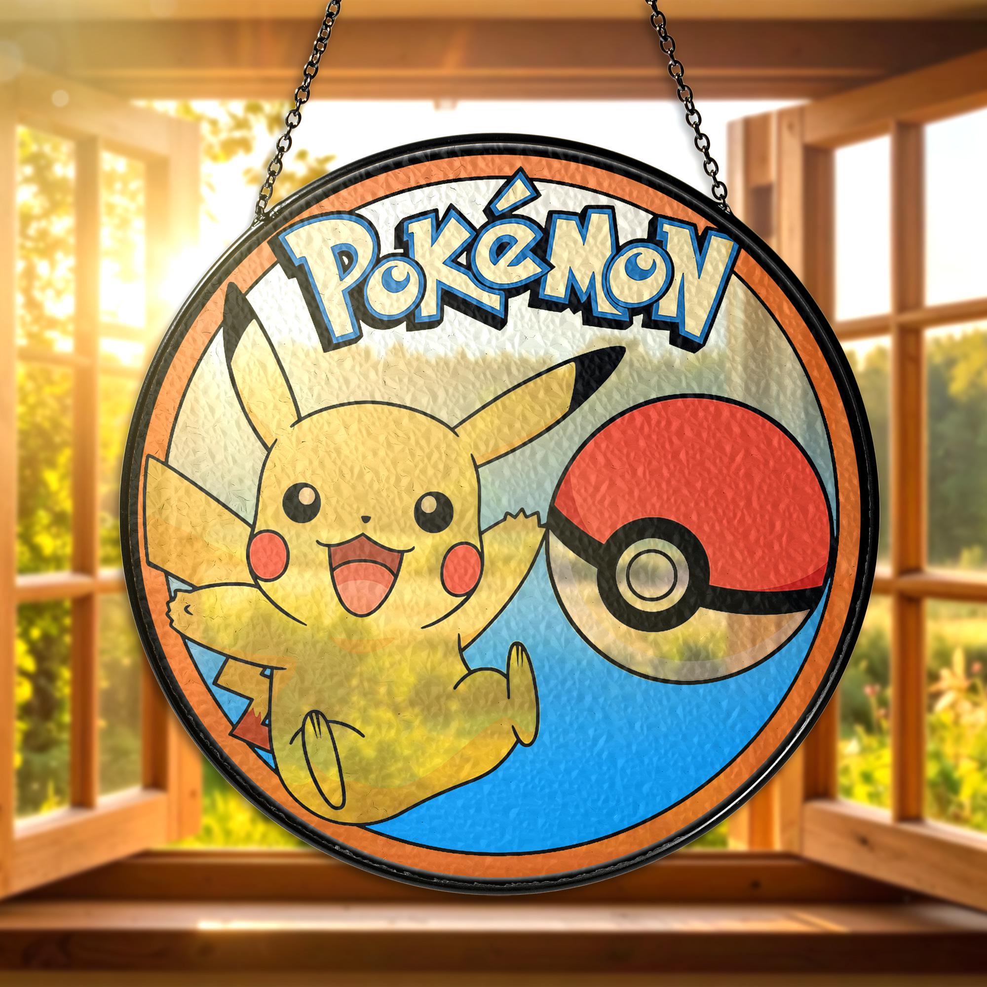 Pokemon Pikachu Pokeball Stained Glass Suncatcher Vers 2 - AnimeBape