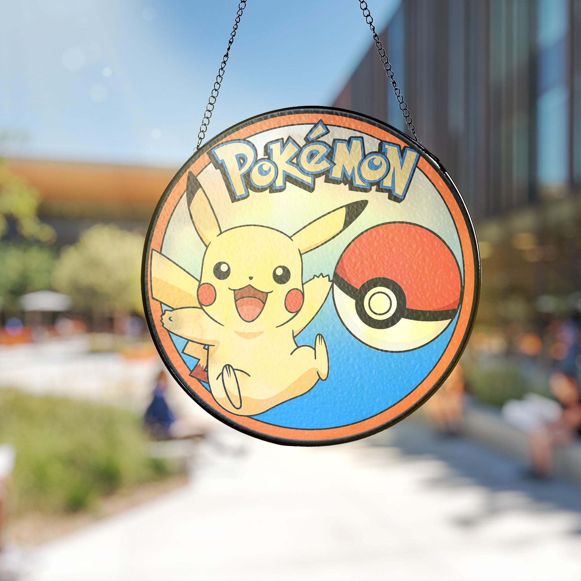 Pokemon Pikachu Pokeball Stained Glass Suncatcher Vers 2 - AnimeBape