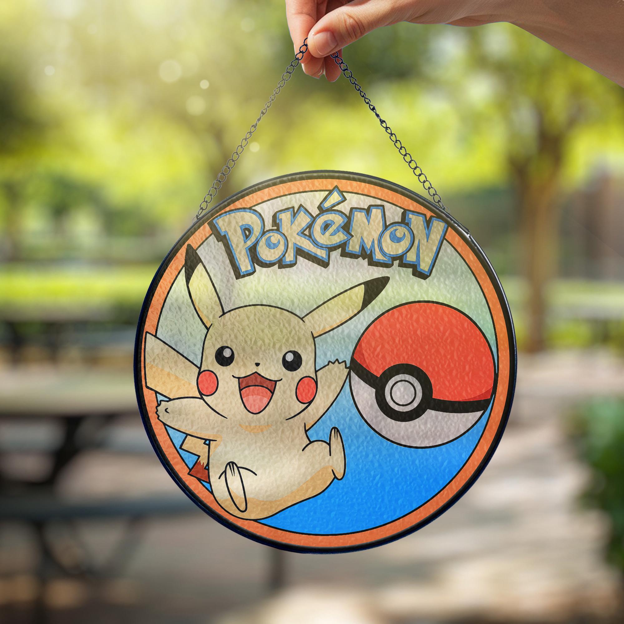 Pokemon Pikachu Pokeball Stained Glass Suncatcher Vers 2 - AnimeBape