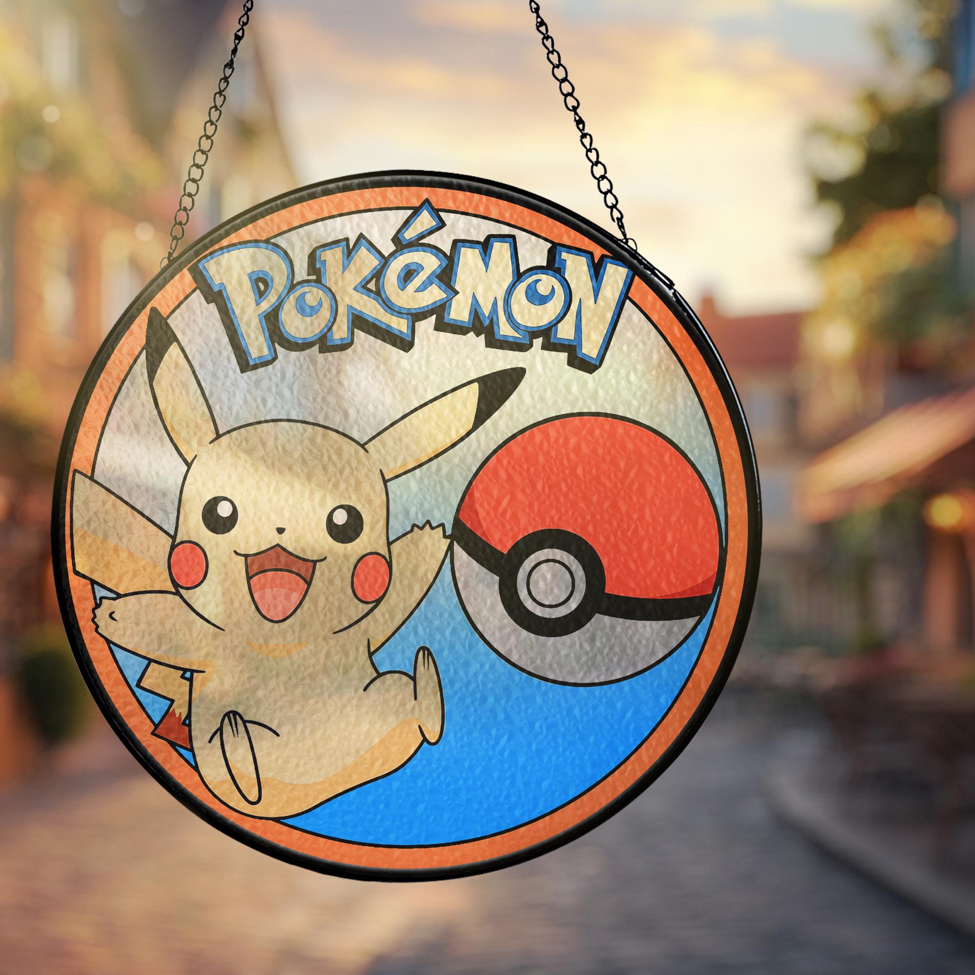 Pokemon Pikachu Pokeball Stained Glass Suncatcher Vers 2 - AnimeBape