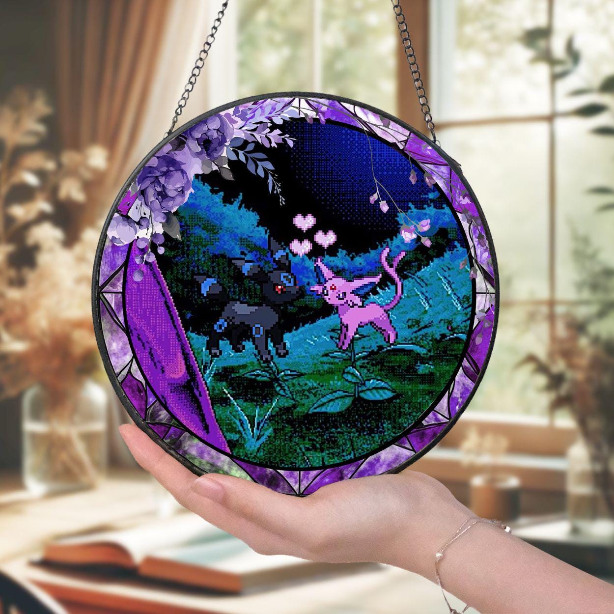 Pokemon Umbreon and Espeon Fun Cartoonized Stained Glass Suncatcher ...