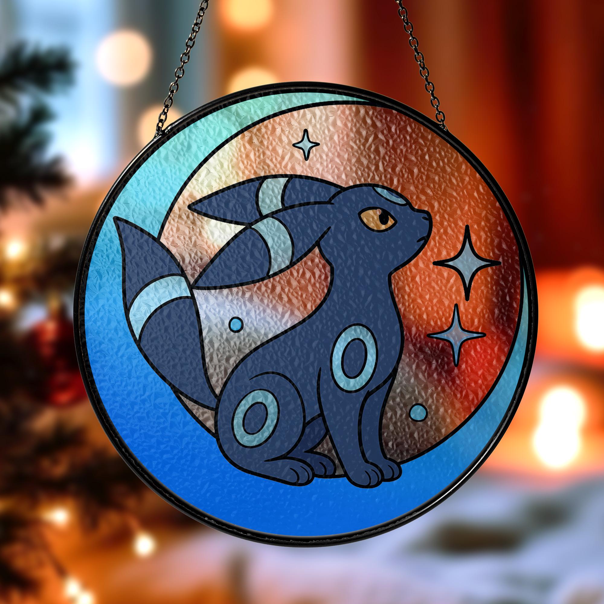 Pokemon Shiny Umbreon Crescent Moon Stained Glass Suncatcher - AnimeBape