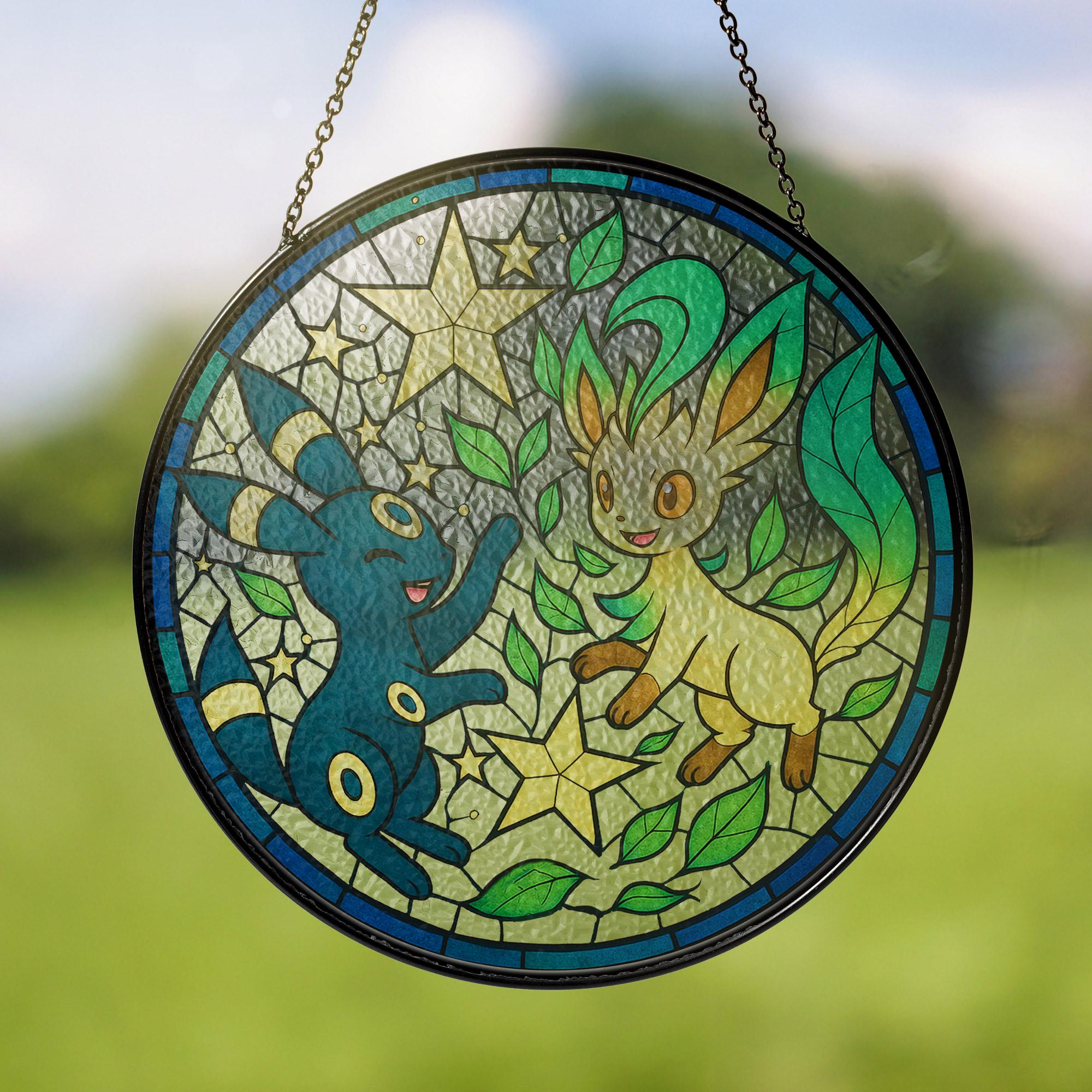 Pokemon Umbreon and Leafeon Stained Glass Suncatcher - AnimeBape