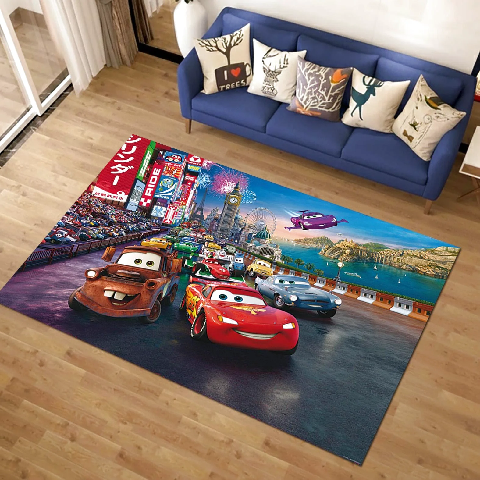 Cars Lightning Mcqueen Themed Area Rug, Rectangle Rug - AnimeBape
