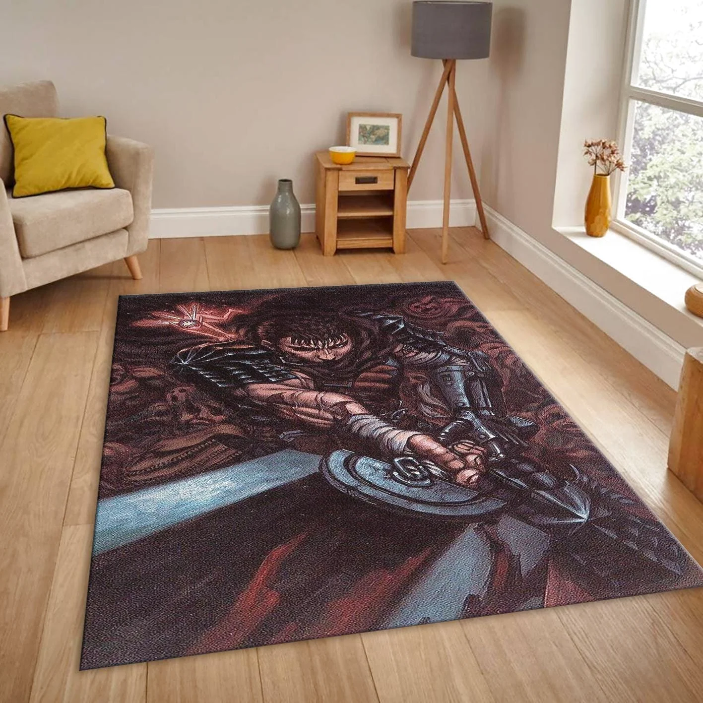 Guts and Puck Rug, Berserk Decor Black Swordsman Rectangle Rug - AnimeBape